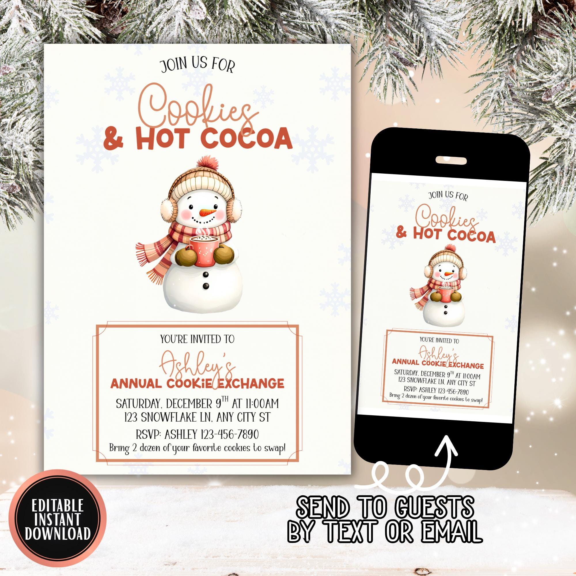 Rustic Christmas Party Invitation – Holiday Greenery Template, Editable ...