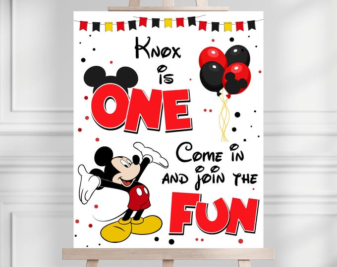 Any Age - Mickey Mouse Birthday Poster Milestone Chart Printable 24x36 ...