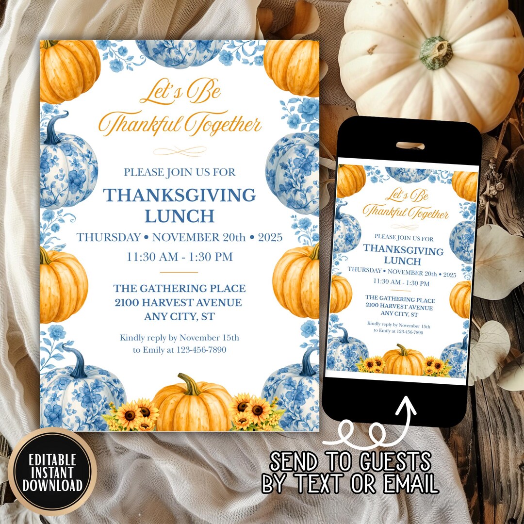Thanksgiving Lunch Invitation Printable | Fall Gathering Invite ...