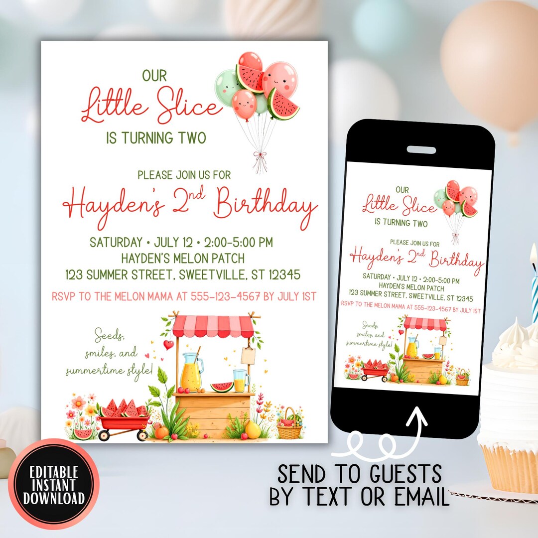 Watermelon Birthday Invitation | Summer Picnic Party Template, Editable ...
