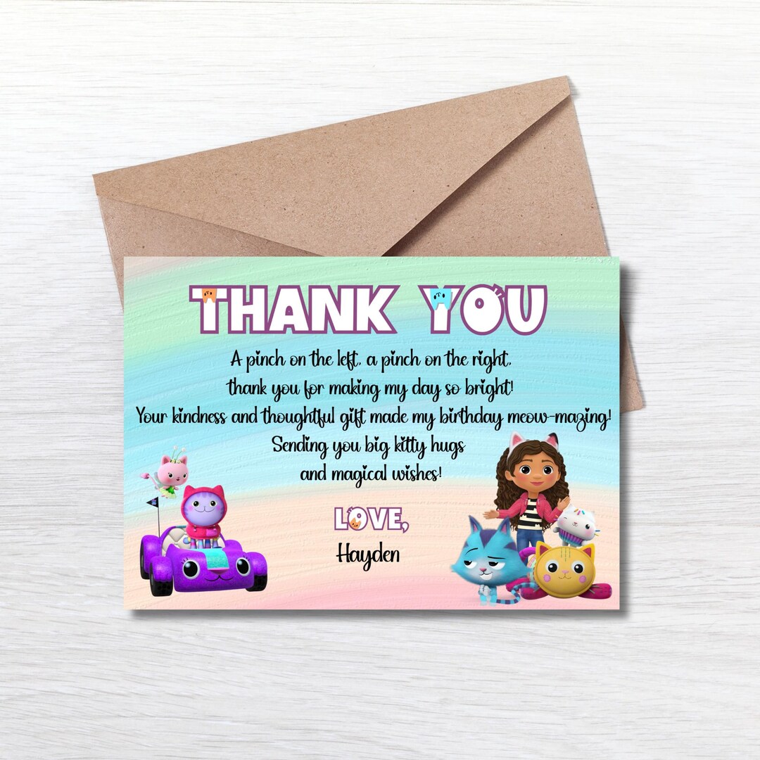 Gabby's Dollhouse Birthday Thank You Card, Printable Gabby Party Card ...