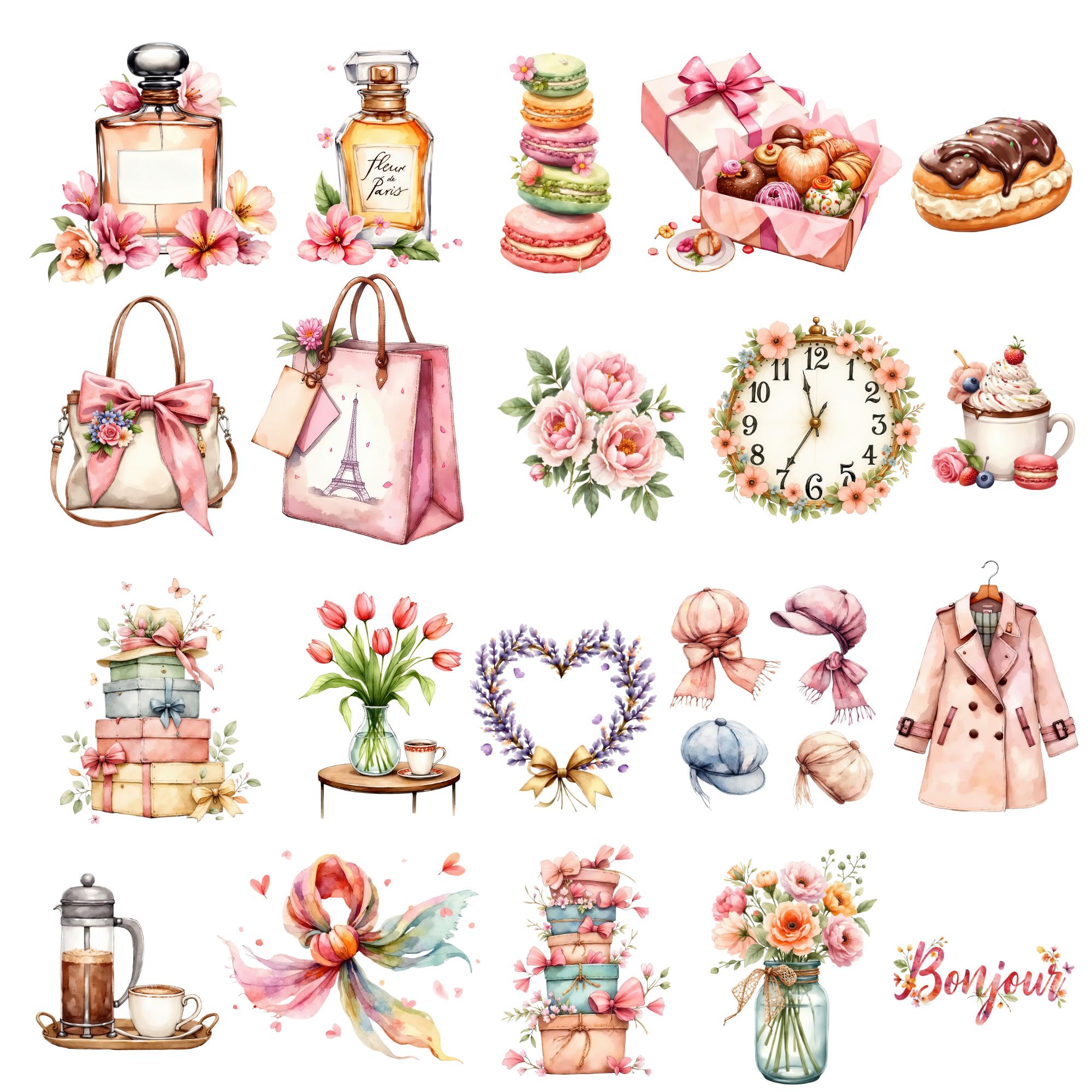 Paris Clipart Bundle | Watercolor Eiffel Tower & French Cafe Graphics ...
