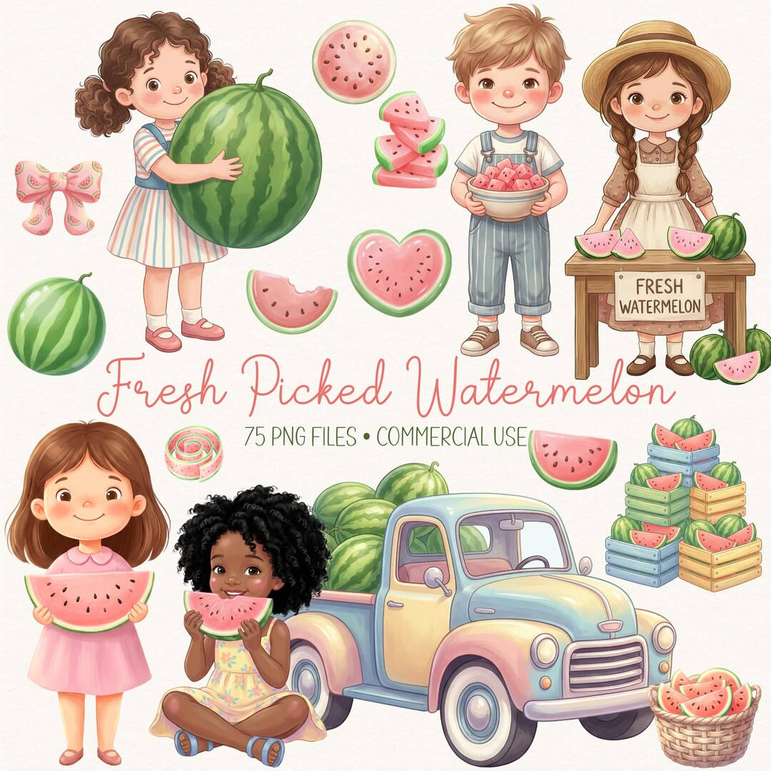 Watermelon Clipart Bundle, Summer Kids Party Graphics, Farmers Market ...