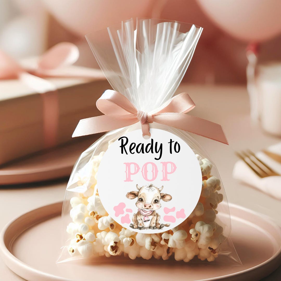 Ready to Pop Round Cowgirl Baby Shower Favors Popcorn Tags-labels ...