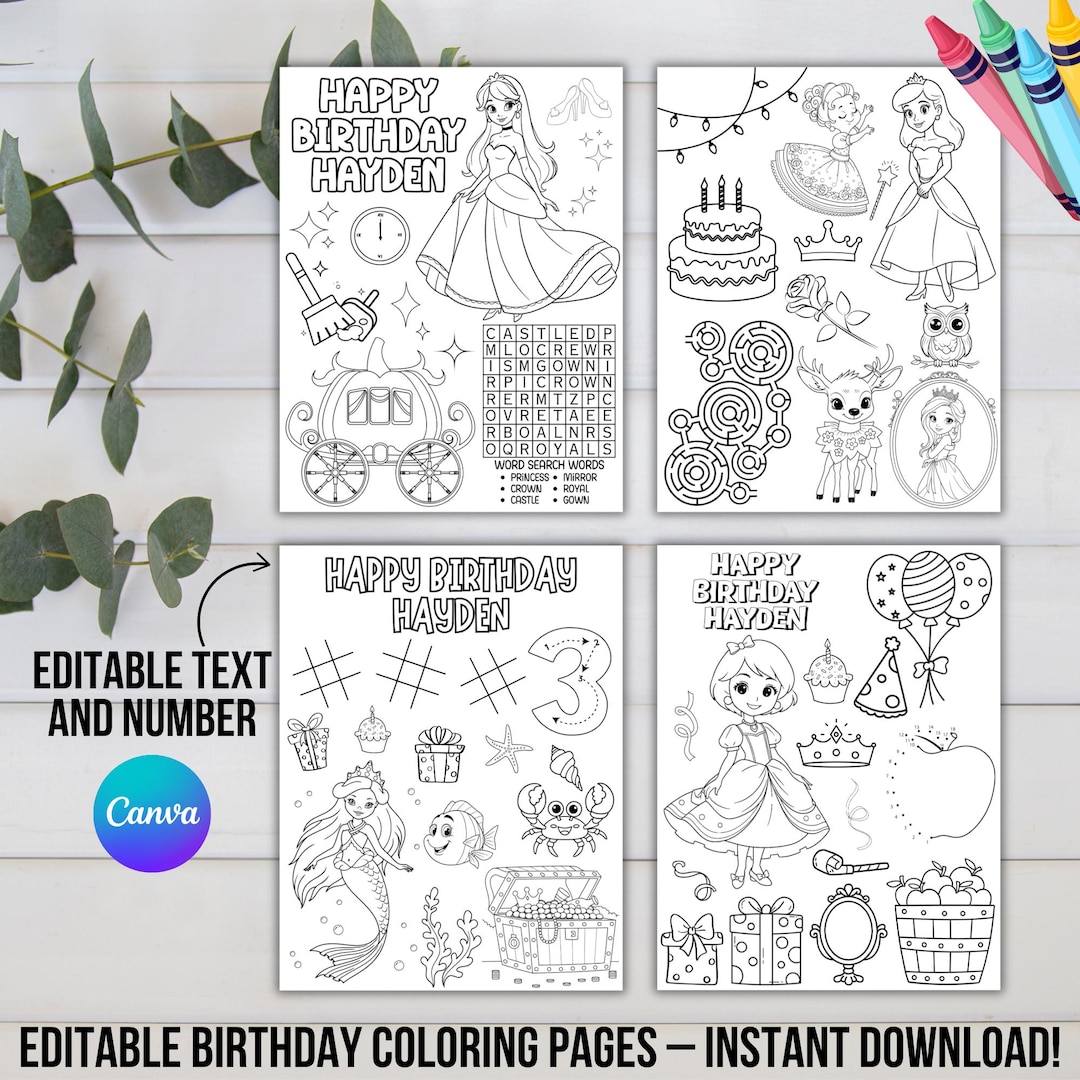 Editable Princess Birthday Coloring Pages, Princess Fairy Tale ...