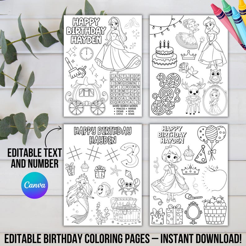 Princess Birthday Coloring Pages – Kids Fairy Tale Activity Sheets ...