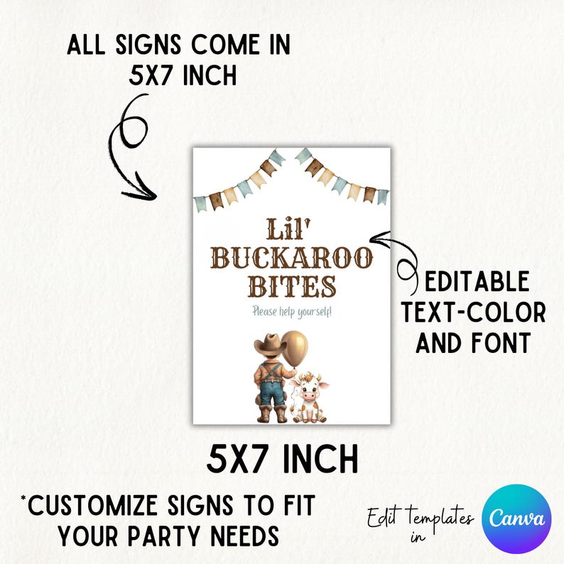 Cowboy Birthday Party Signs – Wild West Rodeo Table Decor, Editable ...