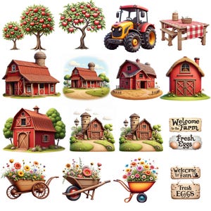 Farm Animal Clipart Bundle | Barnyard Party Pngs, Tractor, Barn, Farmer ...