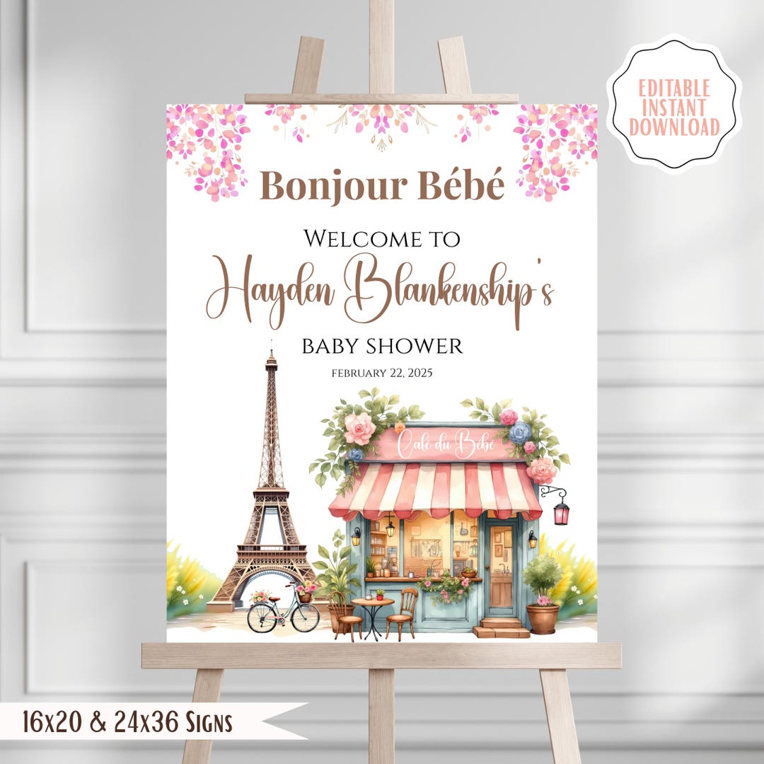 Paris Baby Shower Welcome Sign | Bonjour Bébé Editable Template, French ...