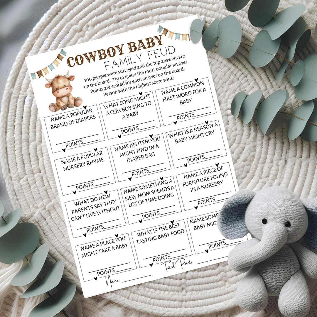 Cowboy Baby Shower Game Family Feud, Baby Shower Games Printable, Rodeo ...