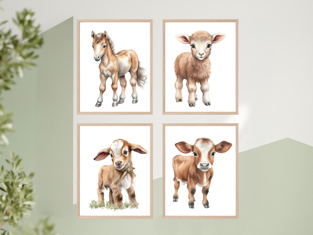 Farm Animal Kids-nursery Prints, Farm Animal Wall Art, Cow and Horse ...