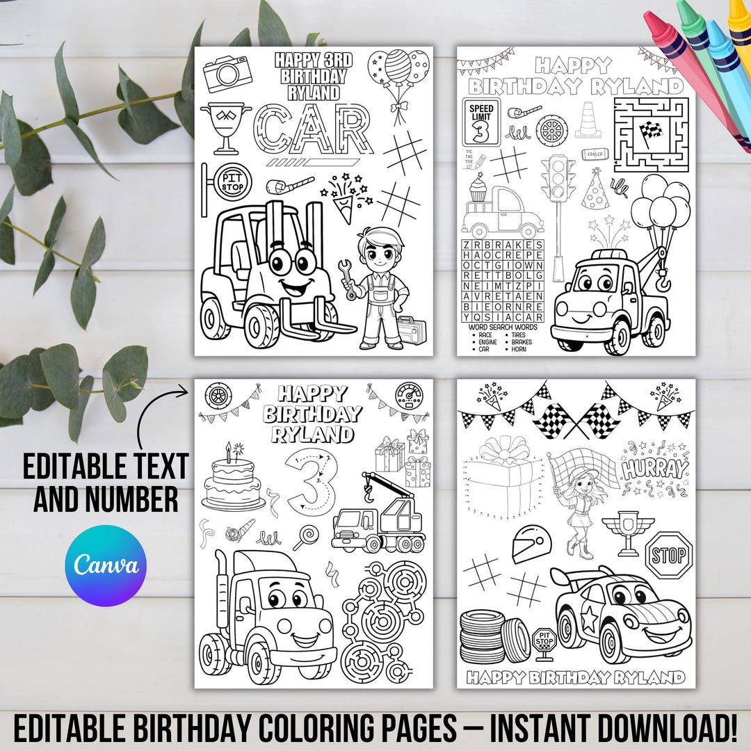 Editable Cars Birthday Coloring Pages | Printable Coloring Sheets ...