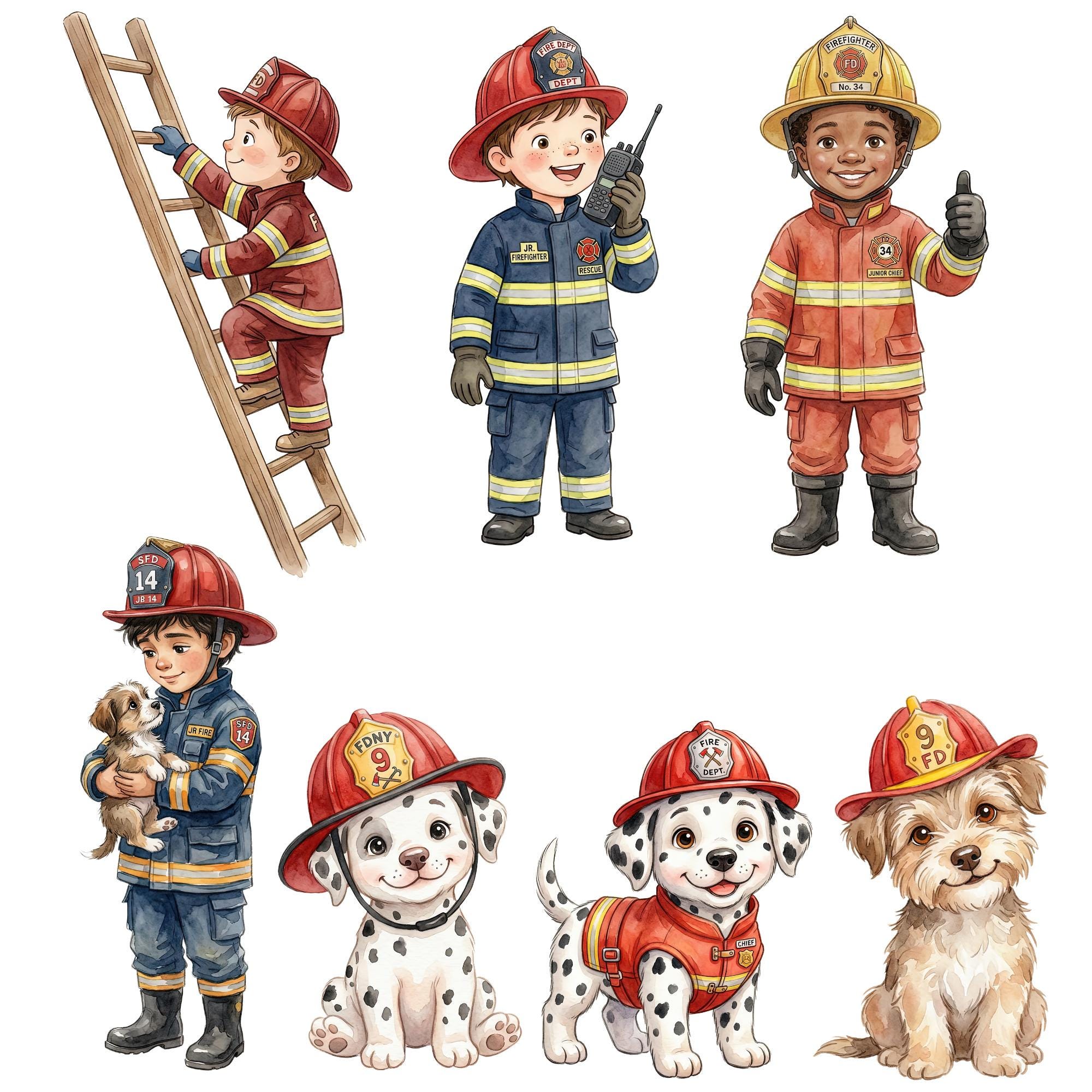 Firefighter Clipart Bundle, Kids Fire Truck PNG, Firehouse Birthday ...