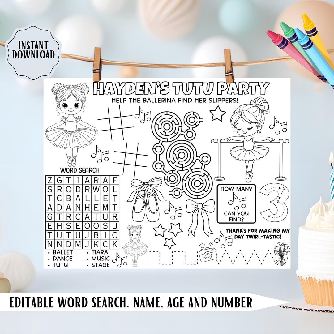 Editable Ballet Birthday Placemat – Ballerina Activity Sheet, Tutu ...
