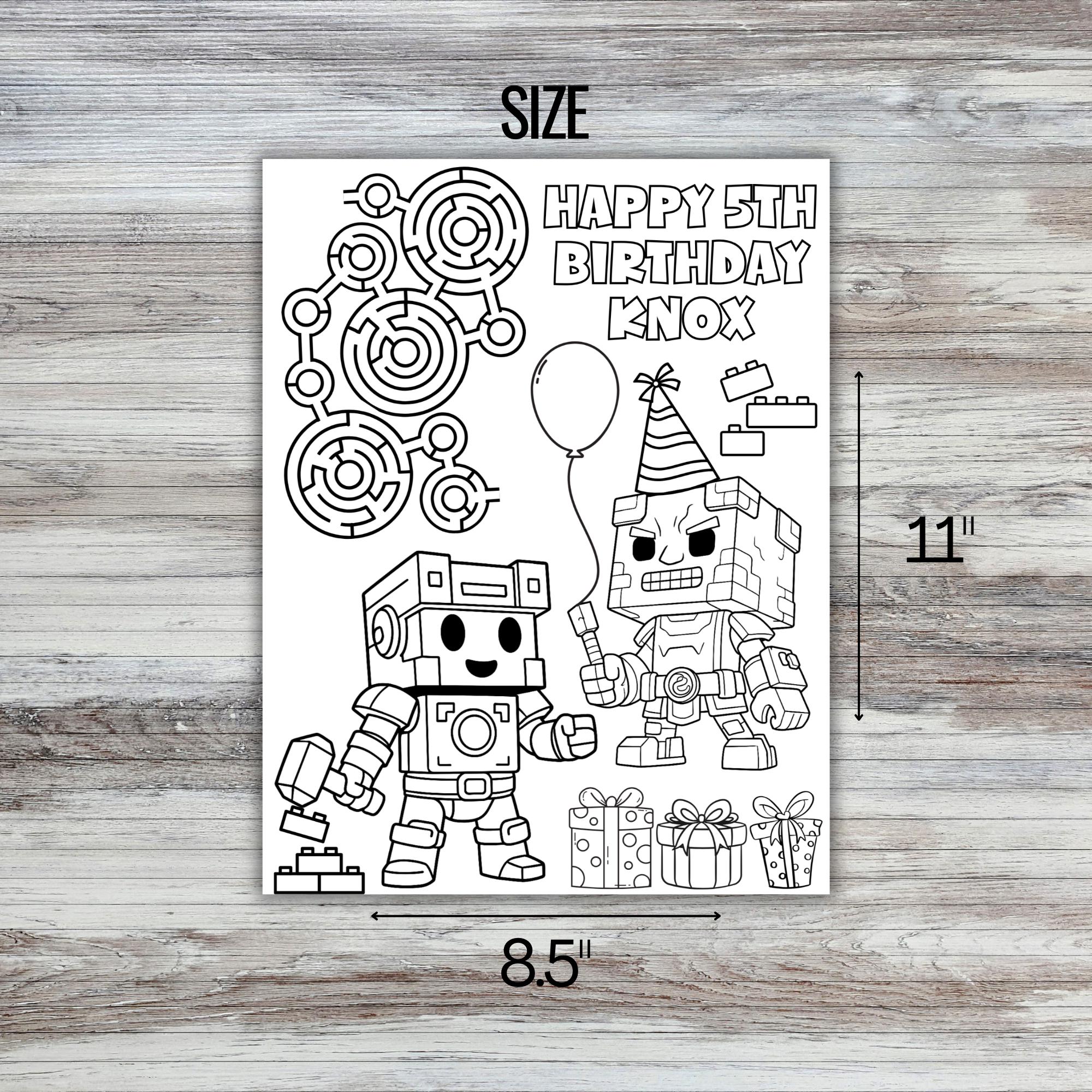 Blocky Robot Birthday Coloring Pages, Printable Builder Game Coloring ...