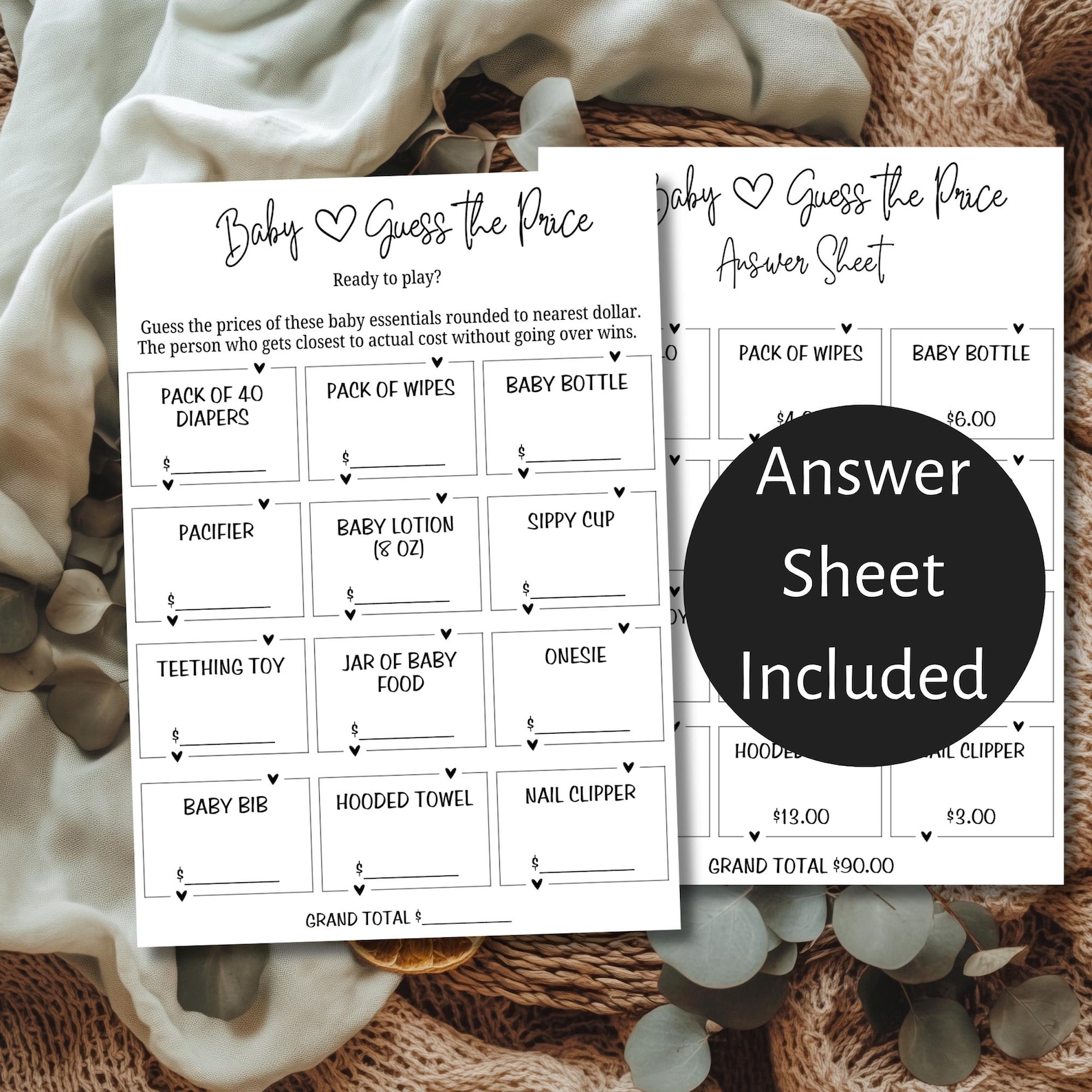Baby Shower Game Guess the Price: Printable Baby Price Guessing Game ...