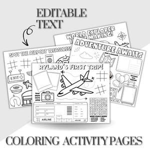 Editable Flight Activity Coloring Sheets, Personalized First Flight ...