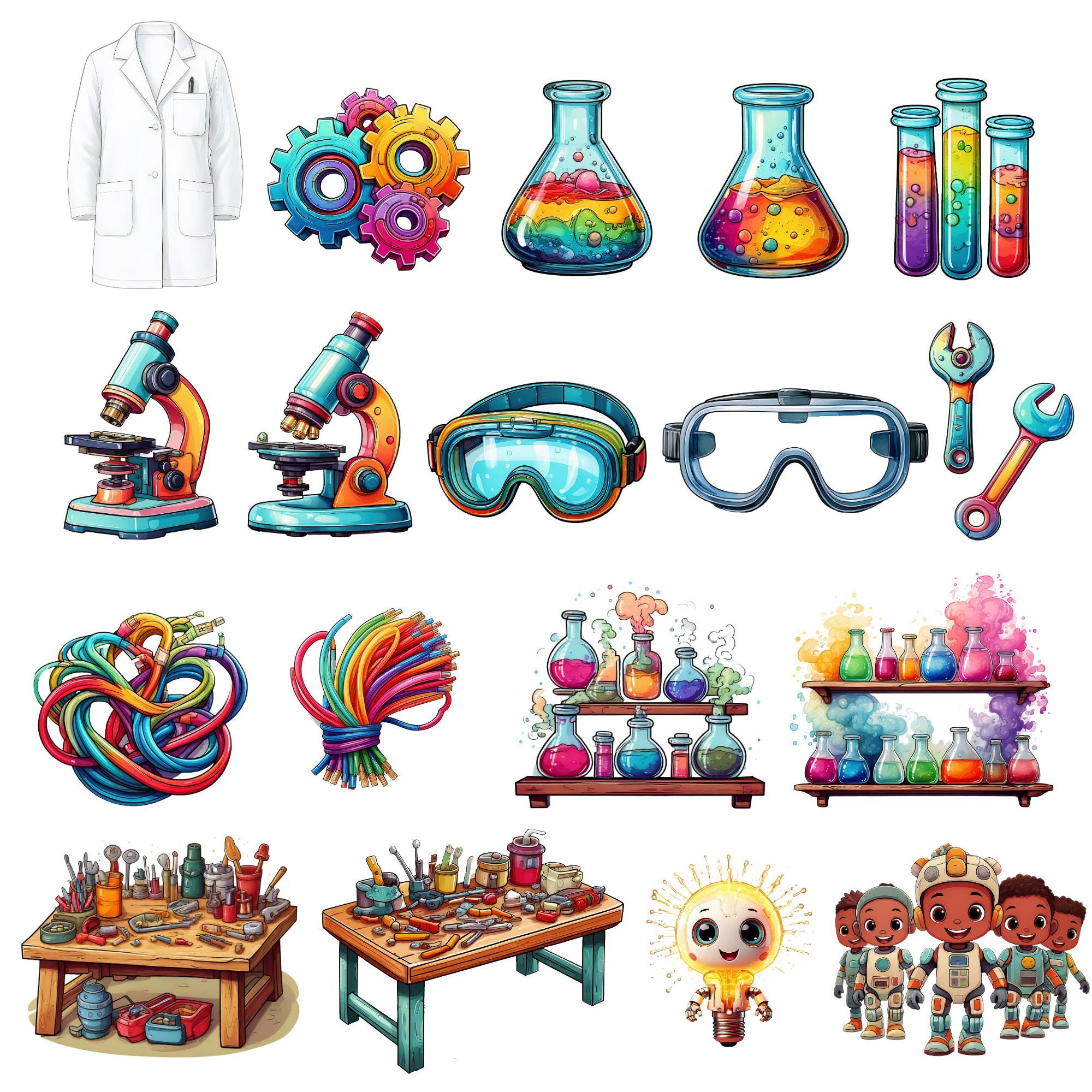 Scientist Robot Clipart – Cute Science Lab Kids, STEM Young Inventors ...