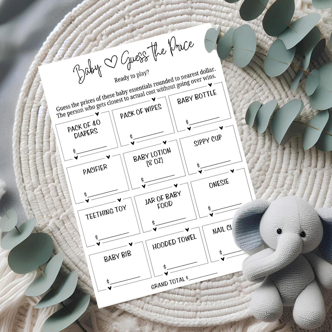 Baby Shower Game Guess the Price: Printable Baby Price Guessing Game ...