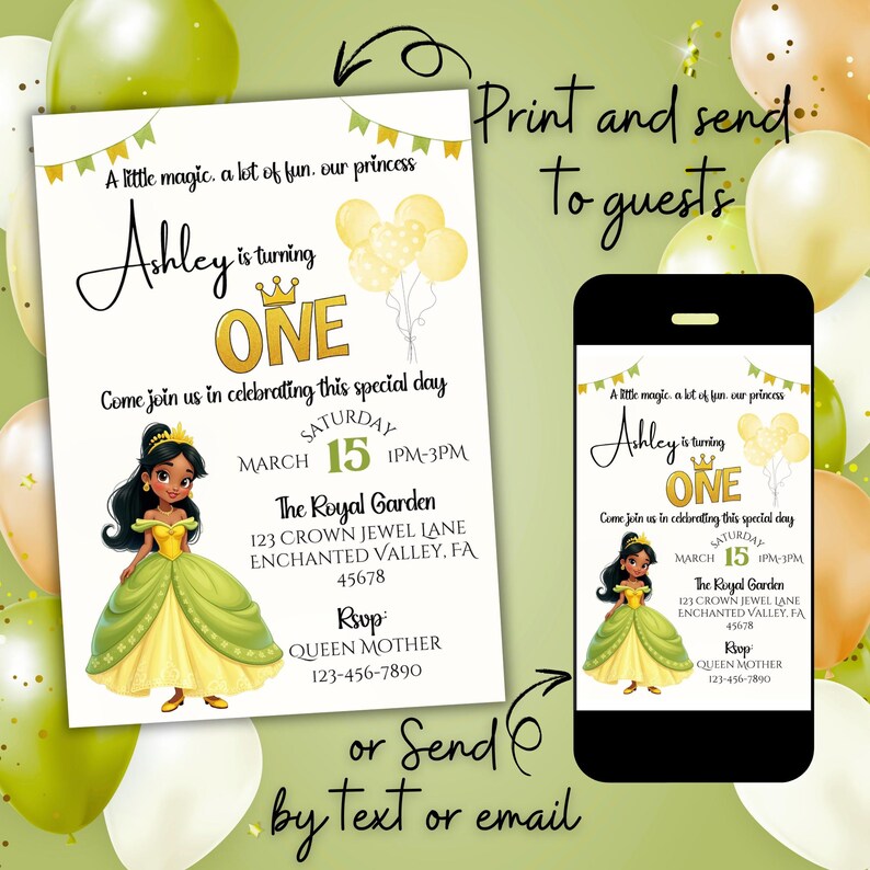 Royal Princess Birthday Thank You Card, Editable Fairy Tale Party Favor ...