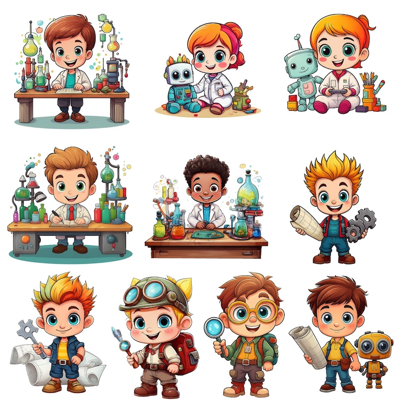 Scientist Robot Clipart – Science Lab Kids, STEM Young Inventors Clip ...