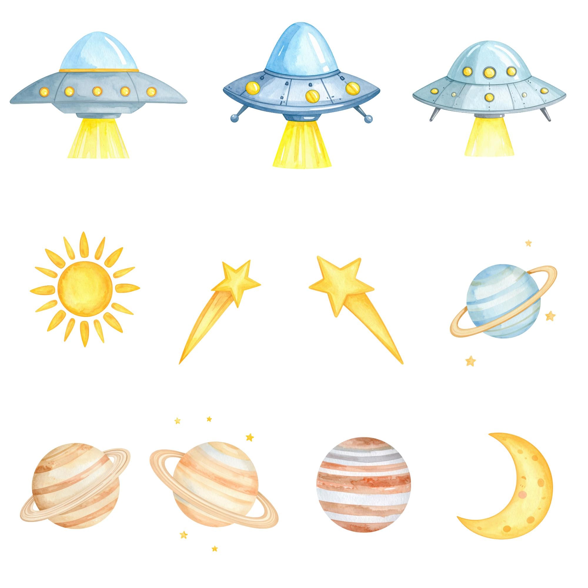 Outer Space Clipart PNG, Watercolor Astronaut Alien Rocket Planet Clip ...