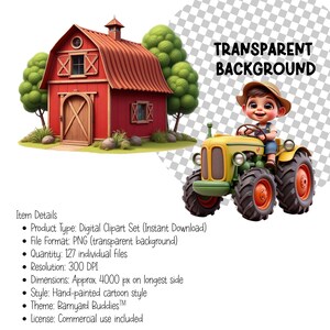 Farm Animal Clipart Bundle | Barnyard Party Pngs, Tractor, Barn, Farmer ...