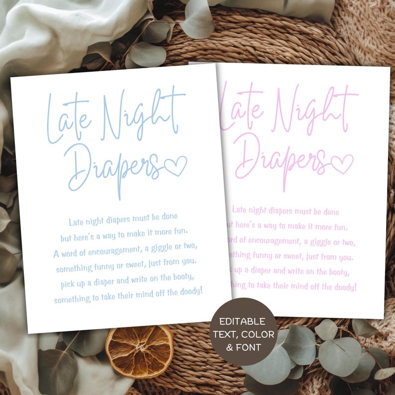 Late Night Diapers Sign, Minimalist Diaper Game for Girl or Boy, Diaper ...