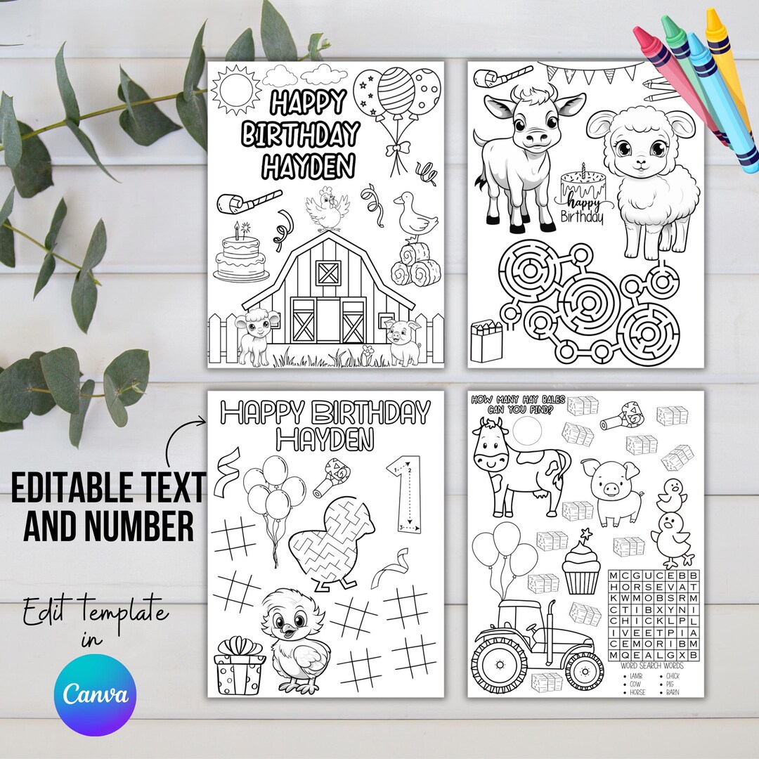 Farm Animals Birthday Coloring Pages, Barnyard Party Printable Coloring ...