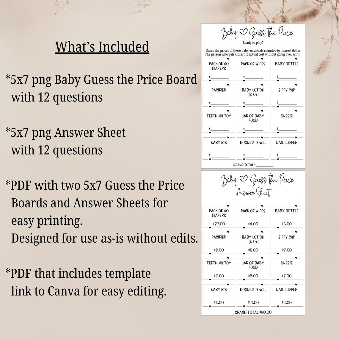Baby Shower Game Guess the Price: Printable Baby Price Guessing Game ...