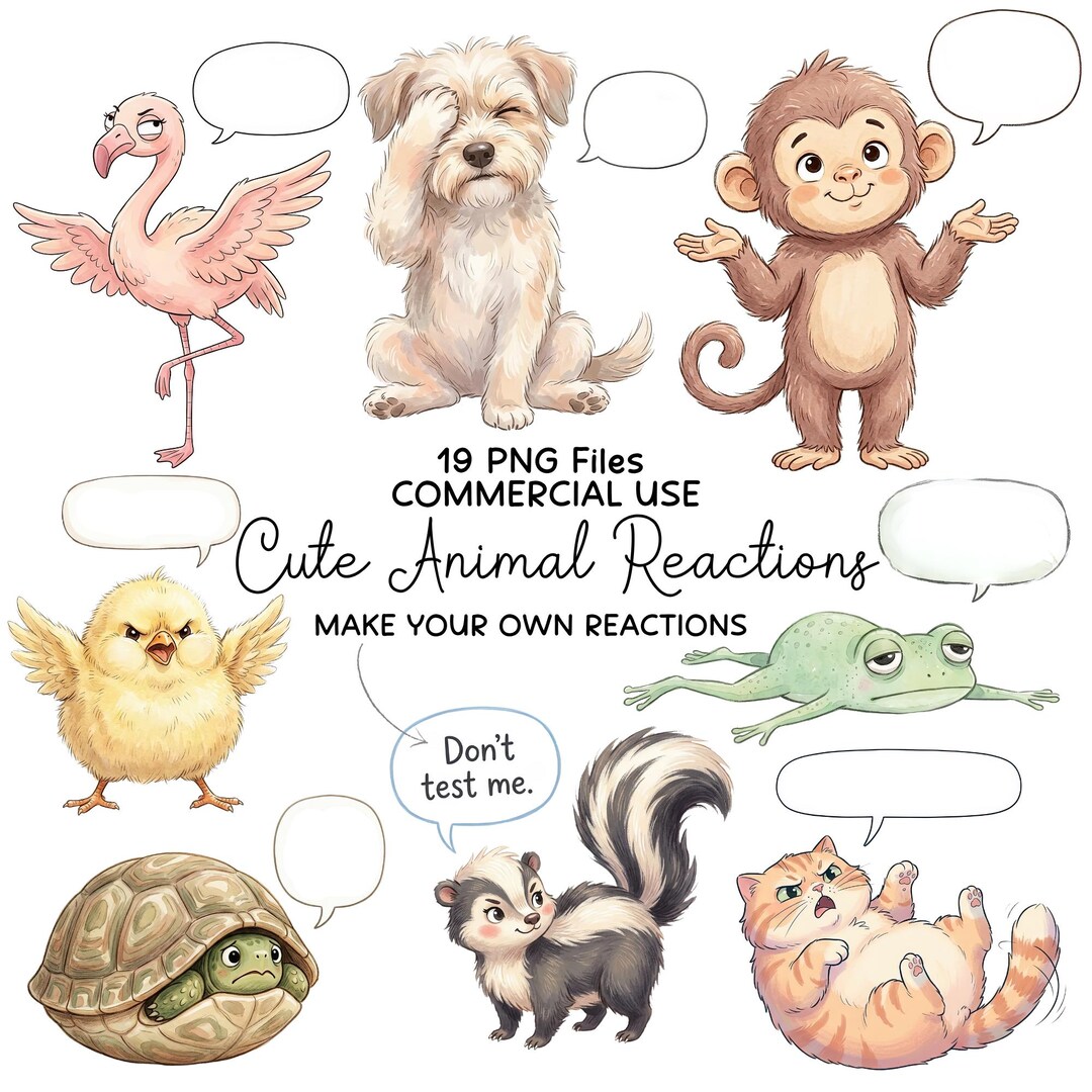 Funny Animal Clipart Bundle, Reaction PNG, Speech Bubble Clip Art ...