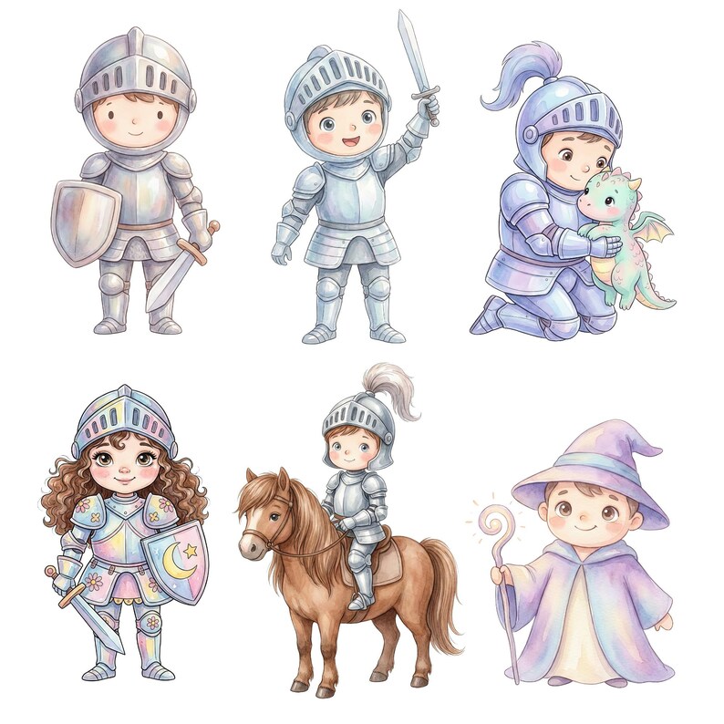 Princess Knight Clipart Set | Medieval Dragon Castle Fairytale PNG ...