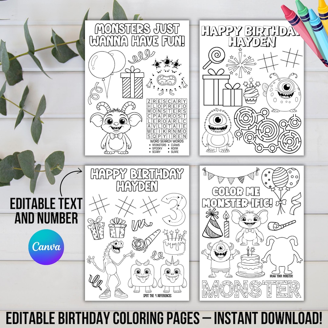 Monster Birthday Coloring Pages Printable – Kids Party Activity Sheets ...