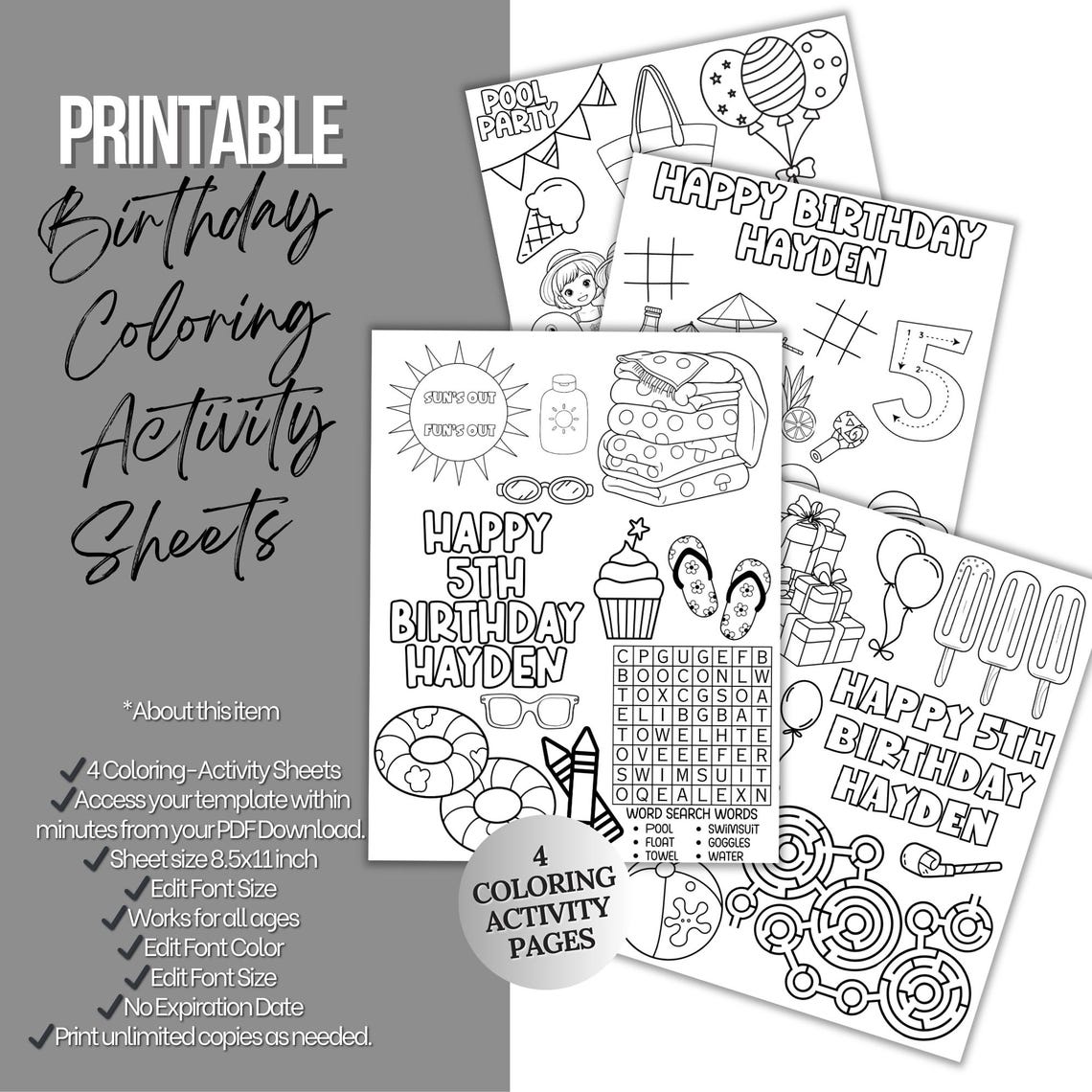 Pool Party Coloring Pages | Printable Pool Party Activity Sheets ...