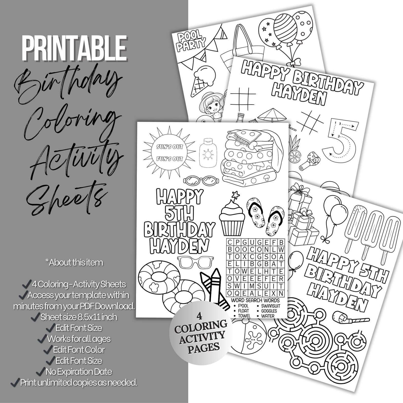 Pool Party Coloring Pages | Printable Pool Party Activity Sheets ...