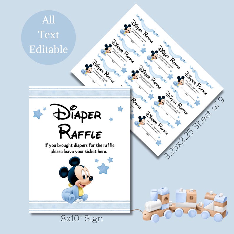 Mickey Mouse Diaper Raffle Sign-ticket, Disney Mickey Baby Shower Theme ...