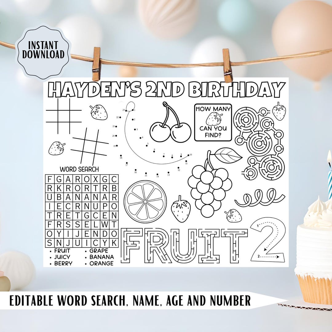 Fruit Birthday Activity Placemat – Two-tti Fruity Coloring Page ...