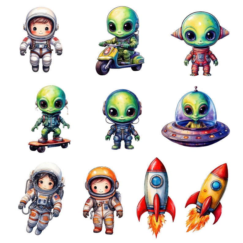 Cute Outer Space Clipart Bundle | Astronauts, Rockets, Planets & Aliens ...