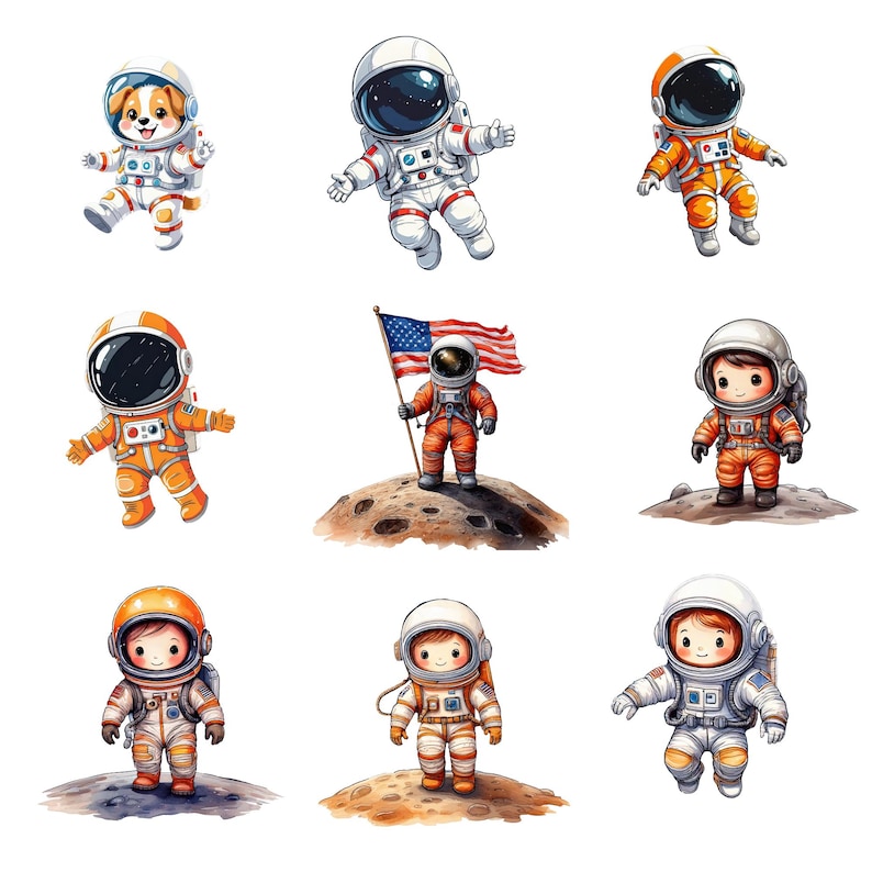 Cute Outer Space Clipart Bundle | Astronauts, Rockets, Planets & Aliens ...