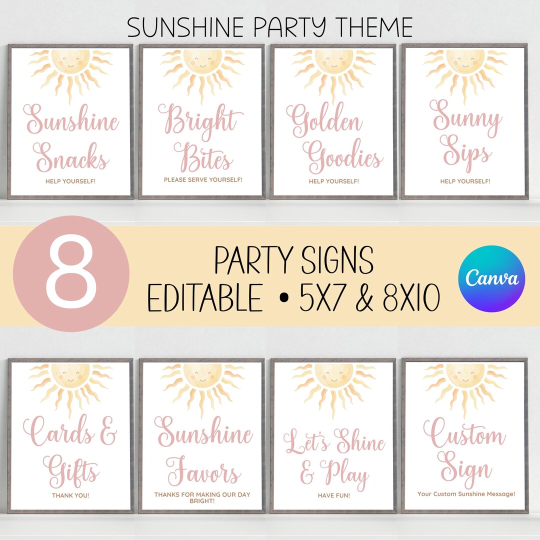 Sunshine Party Signs Bundle, First Trip Around the Sun Birthday Theme ...