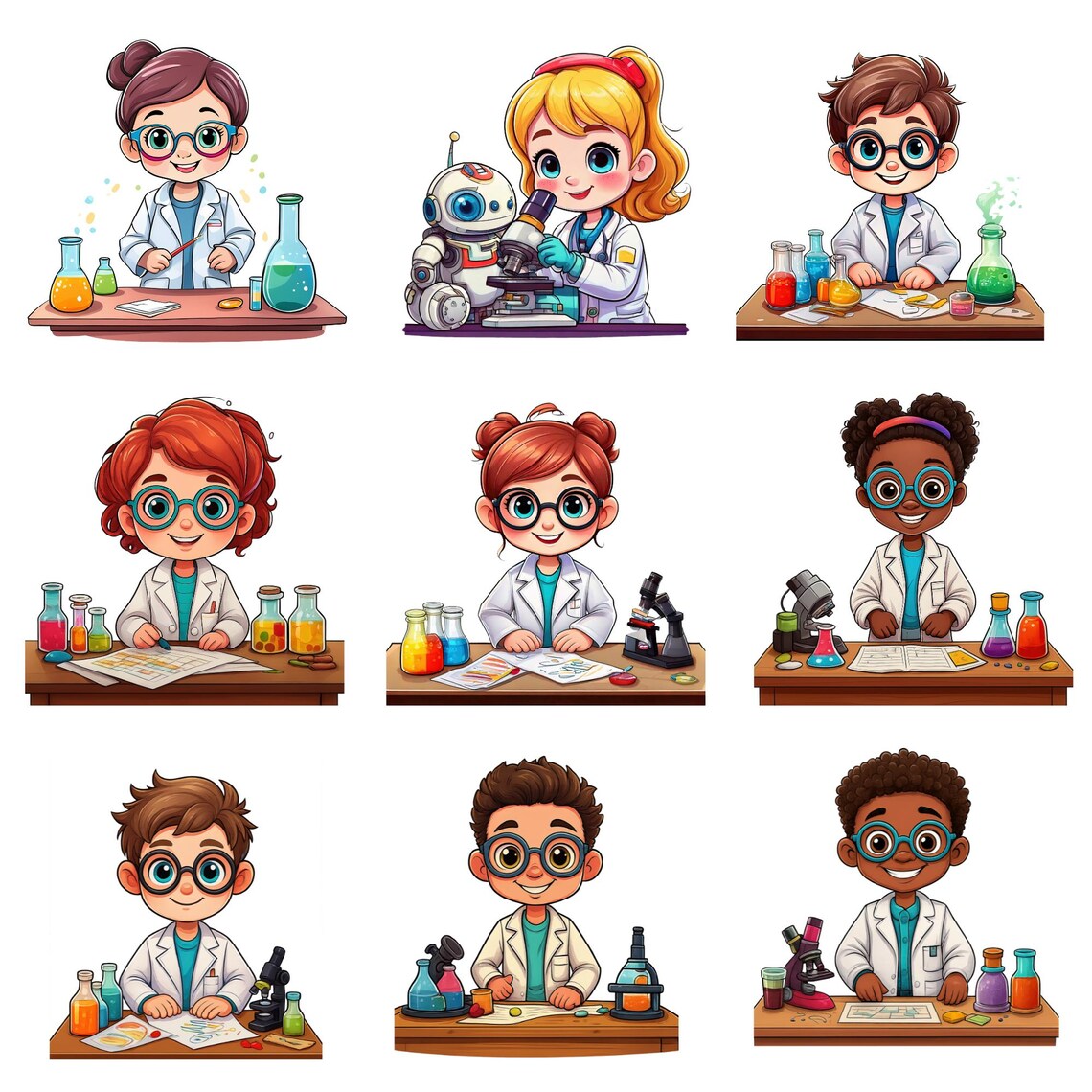 Scientist Robot Clipart – Science Lab Kids, STEM Young Inventors Clip ...