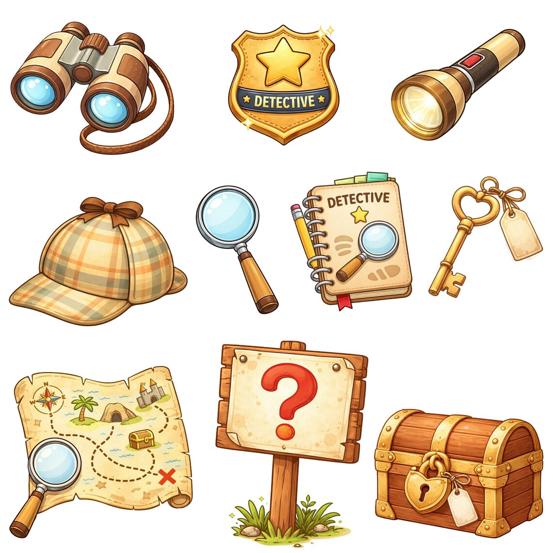 Kid Detective Clipart Bundle, Watercolor Mystery Party PNG, Vintage ...