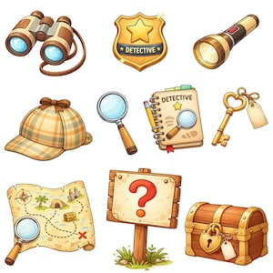 Kid Detective Clipart Bundle, Watercolor Mystery Party PNG, Vintage ...