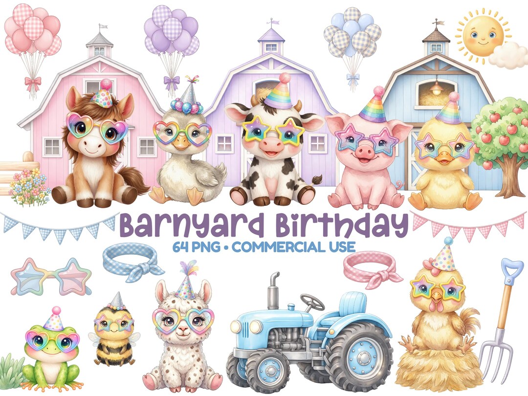Farm Animal Clipart, Barnyard Birthday PNG, Farm Party Decor, Animal ...