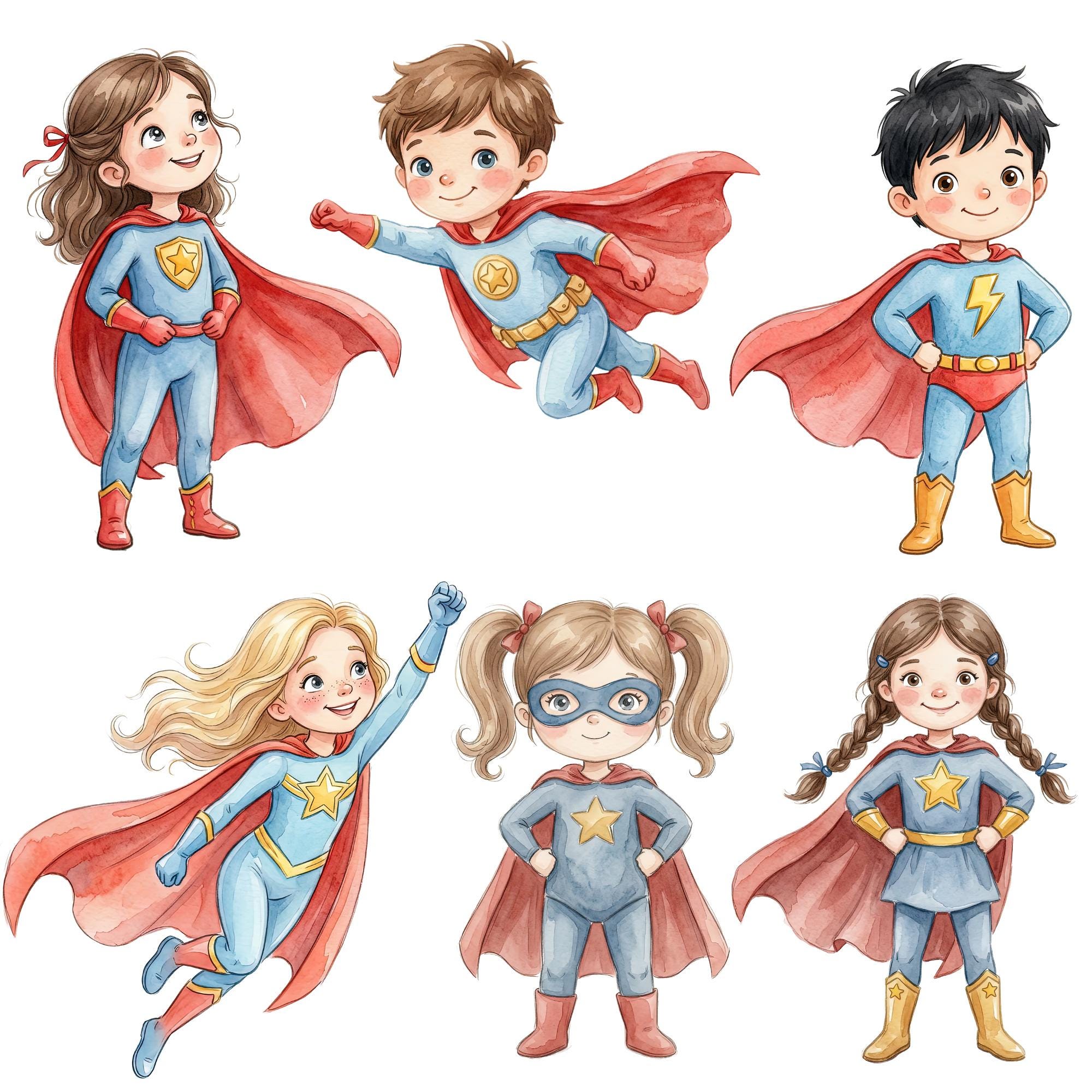 Superhero Kids Clipart Bundle, Boy Girl Hero & Villain Characters ...
