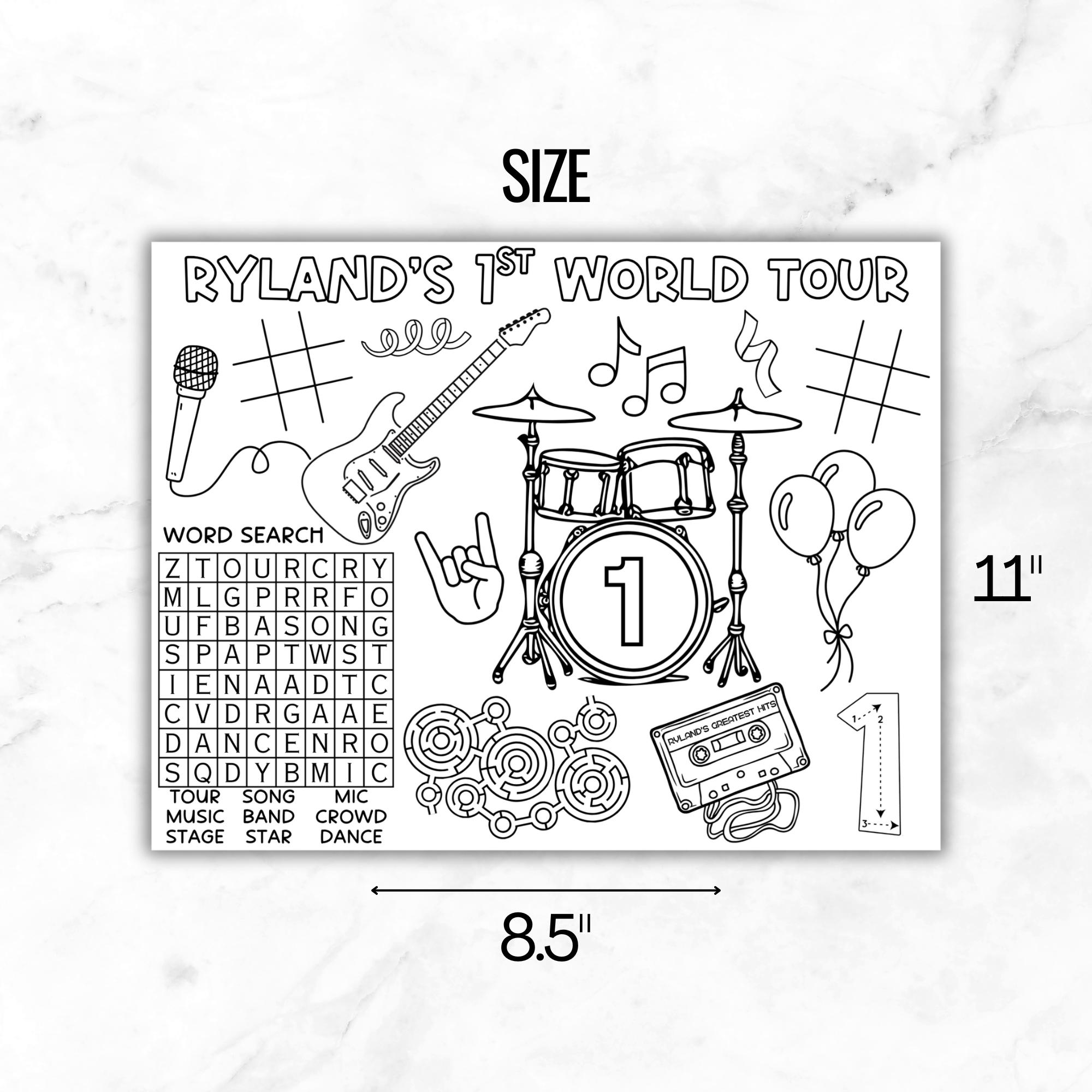 Editable World Tour Birthday Activity Sheet: Rock Star Coloring ...
