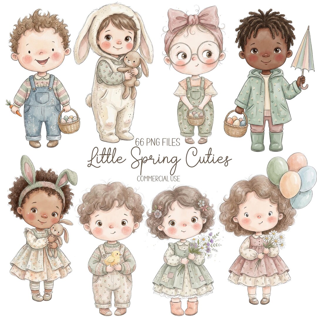 Watercolor Easter Kids Clipart Bundle, My First Easter PNG, Spring ...