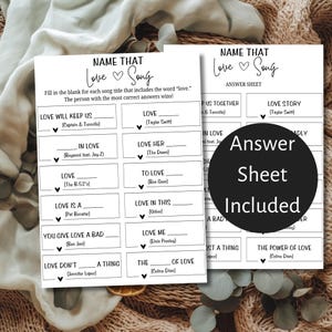 Name the Love Song Game, Wedding Shower Game, Printable Bridal Shower ...