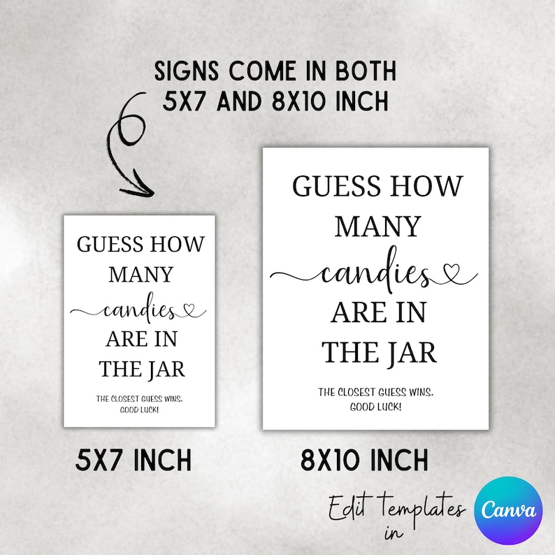 Guess How Many Candies Game Sign, Candy Jar Printable, Baby or Bridal ...
