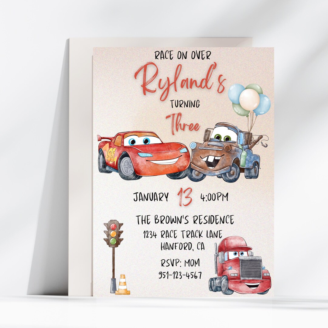 Buy Editable Cars Birthday Party Invitation, Disney Pixar Cars ...
